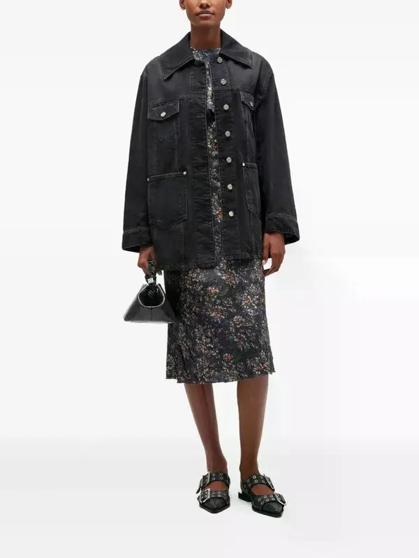 GANNI Buttoned Denim Jacket - Black