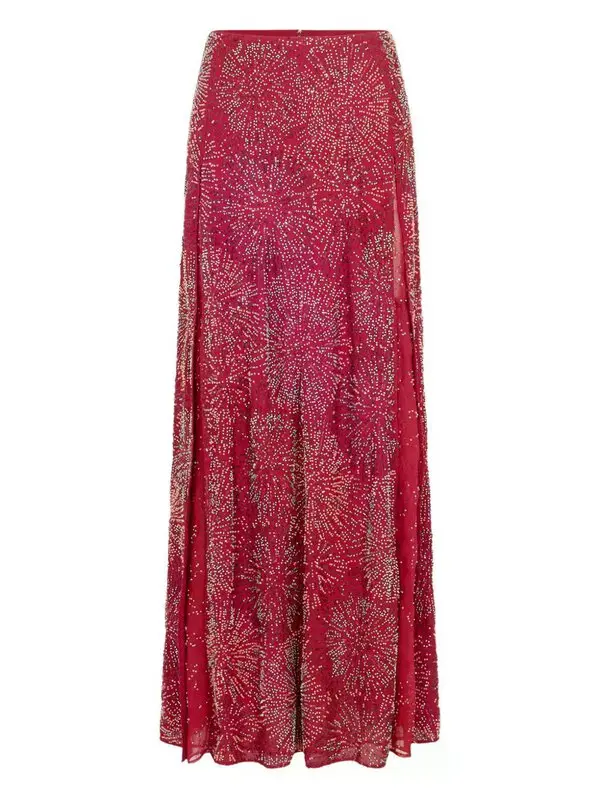 Rabanne Embroidered Satin Skirt With Pearl Detailing