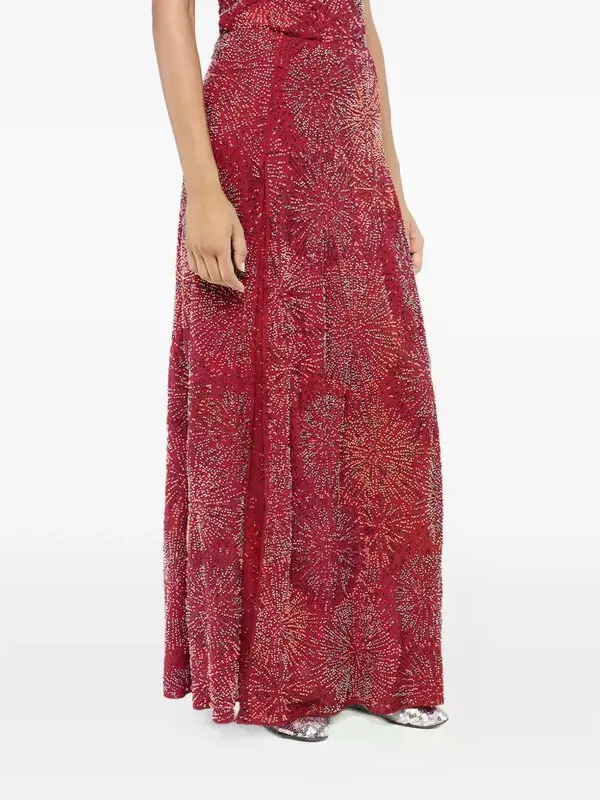 Rabanne Embroidered Satin Skirt With Pearl Detailing