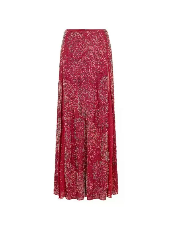 Rabanne Embroidered Satin Skirt With Pearl Detailing - Red