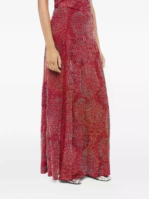 Rabanne Embroidered Satin Skirt With Pearl Detailing