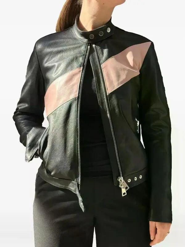 LA ROSE Zip Leather Jacket - Black