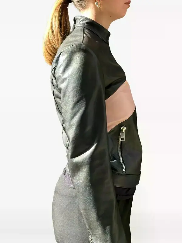 LA ROSE Zip Leather Jacket - Black