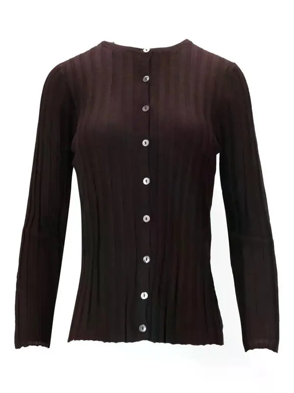 LA ROSE Ribbed Button Cardigan - Brown
