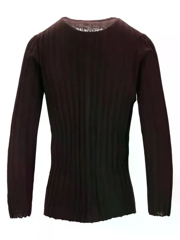 LA ROSE Ribbed Button Cardigan - Brown