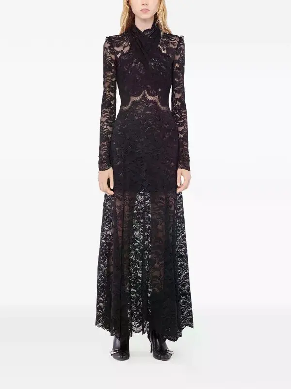 Rabanne Maxi Long-sleeved Lace Dress - Black