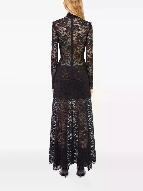 Rabanne Maxi Long-sleeved Lace Dress - Black