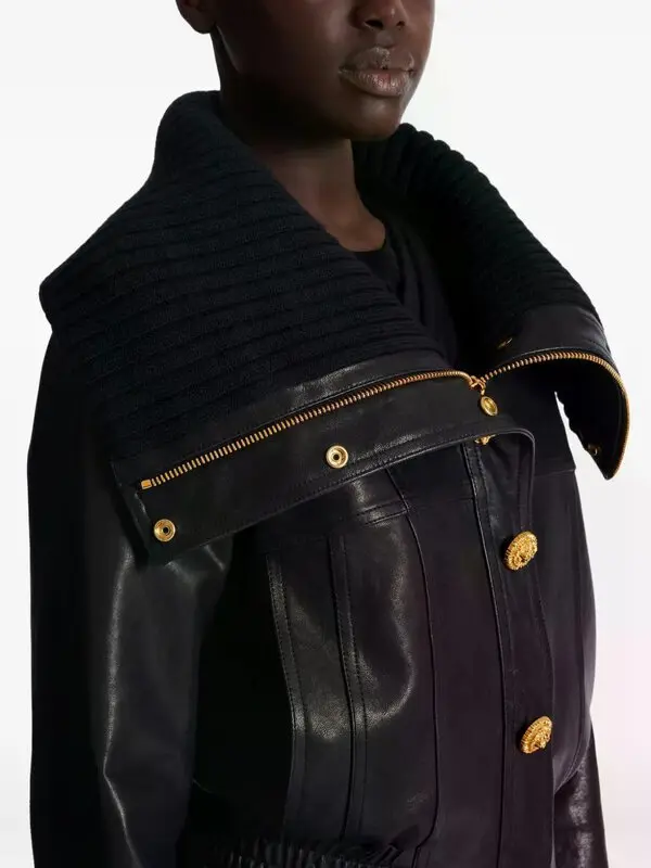 Balmain Button Jacket With Knit-collar - Black