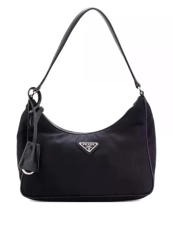 Prada Re-edition 2005 Tessuto Mini Hobo Bag With Saffiano Leather - Black