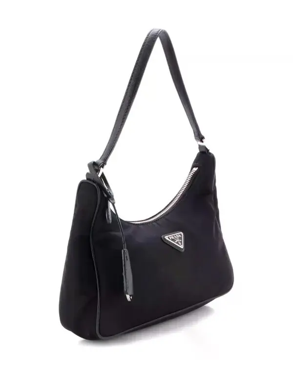 Prada Re-edition 2005 Tessuto Mini Hobo Bag With Saffiano Leather - Black