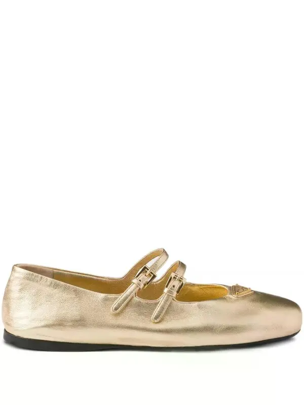 Prada Logo Strapped Ballet Flats - Gold