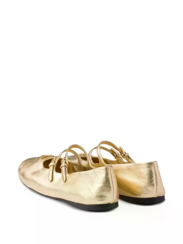 Prada Logo Strapped Ballet Flats - Gold