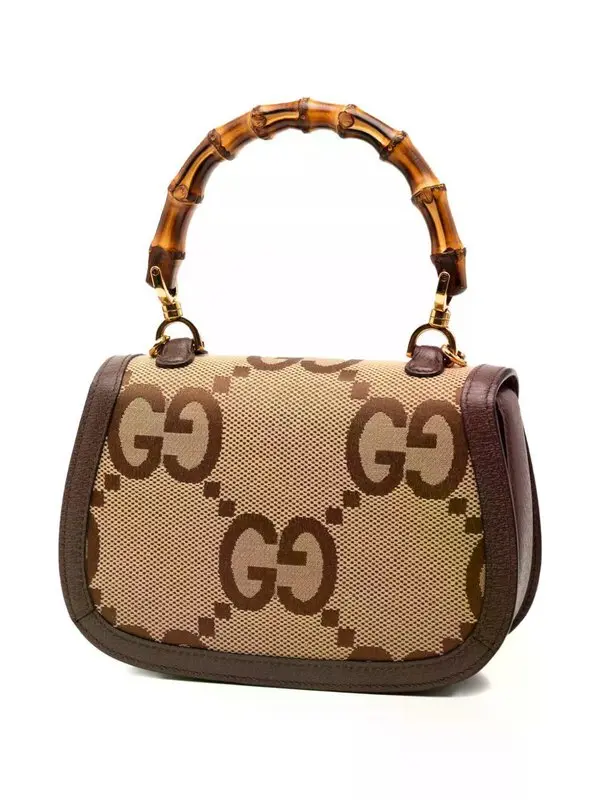Gucci Small Jumbo Gg Canvas Bamboo 1947 Top Handle Satchel
