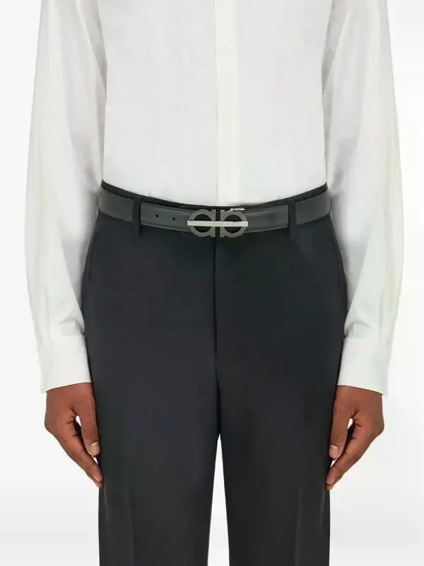 FERRAGAMO Gancini Buckle Leather Belt - Black