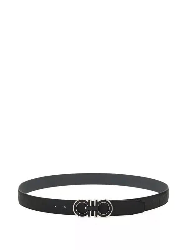 FERRAGAMO Gancini Embossed Leather Belt - Black