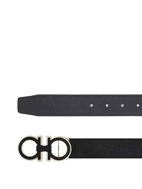 FERRAGAMO Gancini Embossed Leather Belt - Black