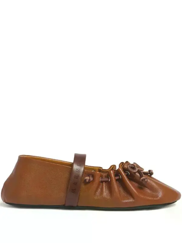 Marni Leather Mary Jane Soft Ballerinas - Brown