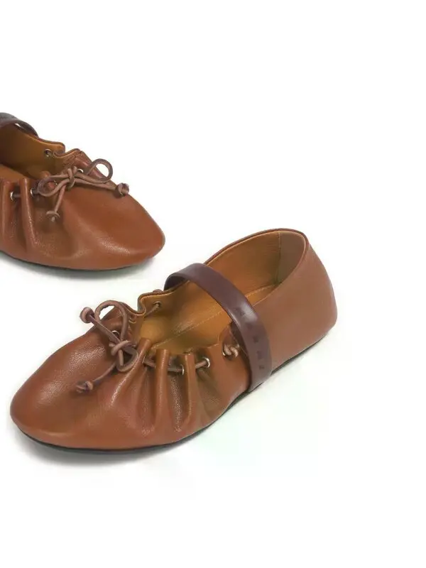 Marni Leather Mary Jane Soft Ballerinas - Brown