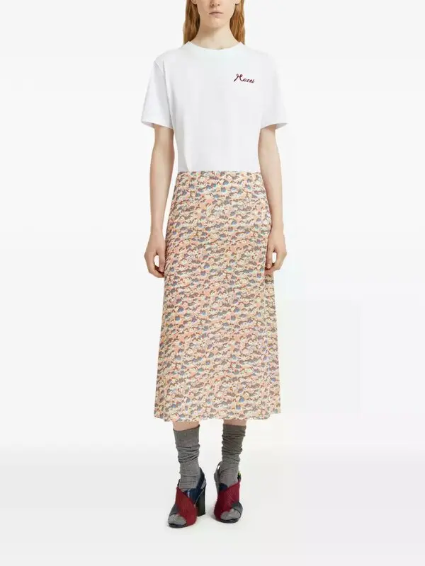 Marni Floral-print Midi Skirt - Neutrals