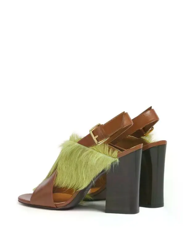 Marni Leather And Long-hair Criss-cross High Block Heel Sandals - Brown