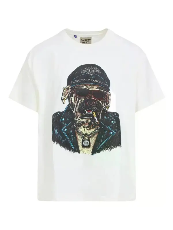 GALLERY DEPT. Short-sleeved Biker-dog T-shirt - White