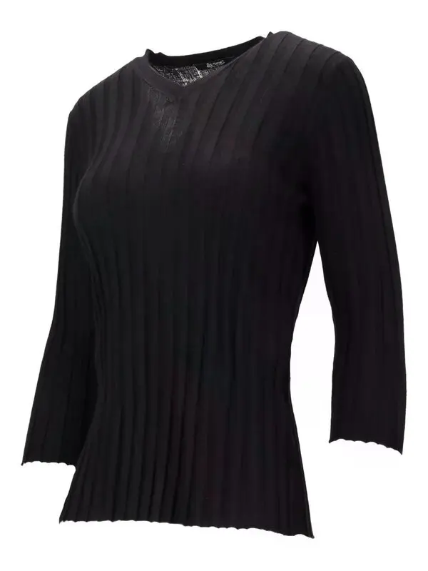 LA ROSE V-neck Ribbed Sweater - Black
