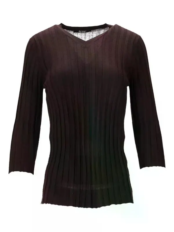 LA ROSE V-neck Ribbed Top - Brown