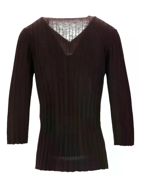 LA ROSE V-neck Ribbed Top - Brown