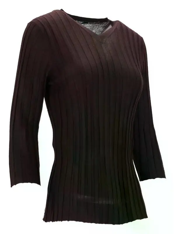 LA ROSE V-neck Ribbed Top - Brown