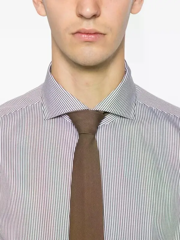 DELL'OGLIO Striped Button Shirt - Brown
