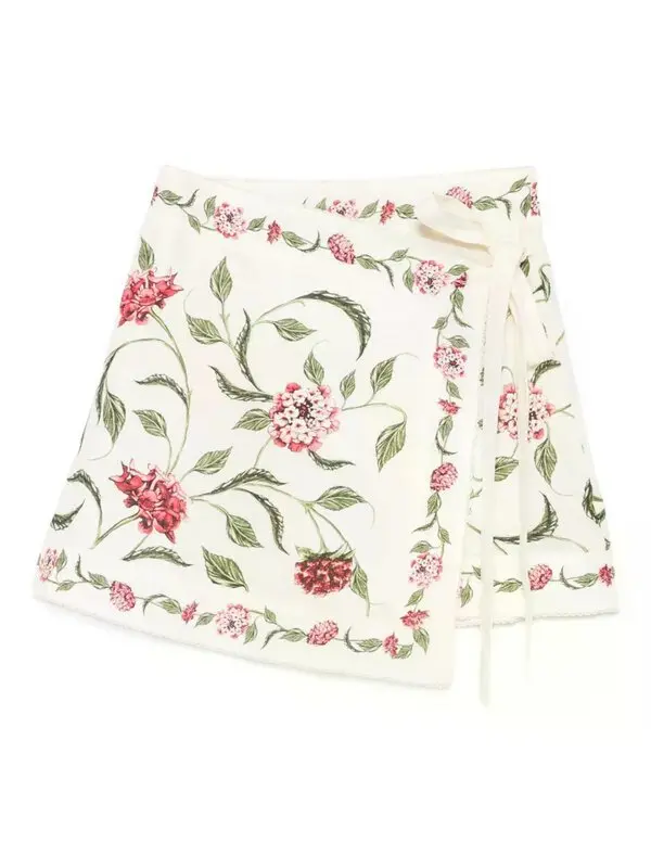 Agua Bendita Luna Floral Skirt - White