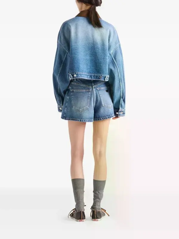 Prada Leather-collar Cropped Jacket - Blue