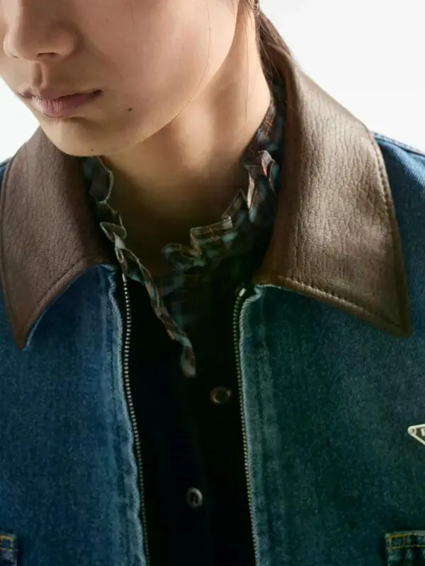 Prada Leather-collar Cropped Jacket - Blue