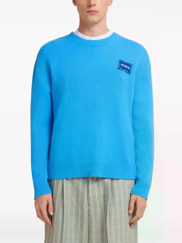 Marni Logo-patch Crew-neck Sweater - Blue
