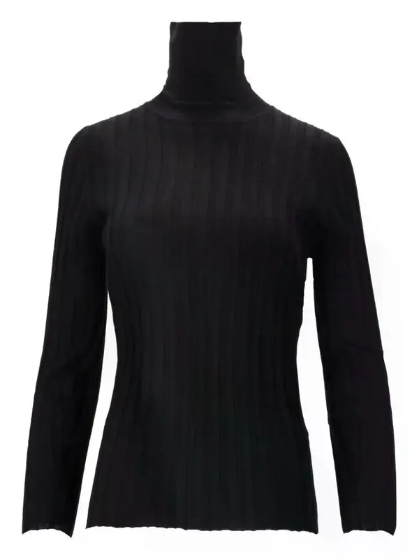 LA ROSE High-neck Ribbed Knit Top - Black