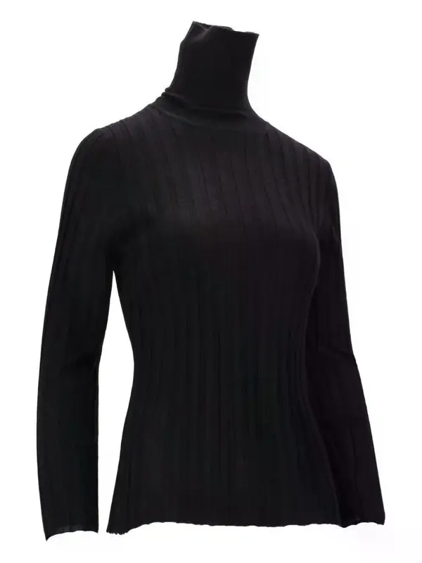 LA ROSE High-neck Ribbed Knit Top - Black