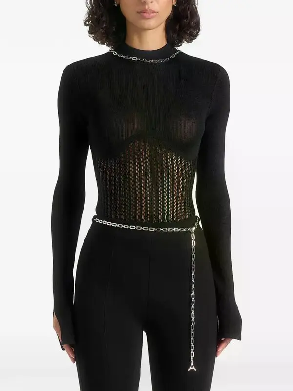 Manière De Voir Maniere De Voir Contour Knit Bodysuit With Chain Accent - Black