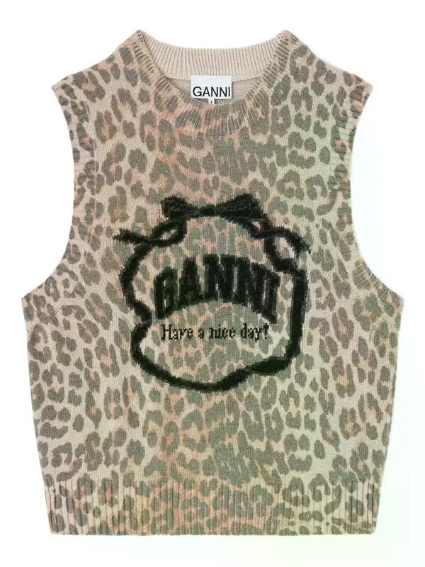 GANNI Leopard-print Sleeveless Vest - Brown
