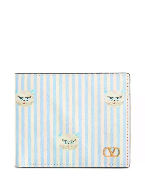 Valentino Garavani Vlogo Signature Le Chat De La Maison Printed Leather Wallet - Blue