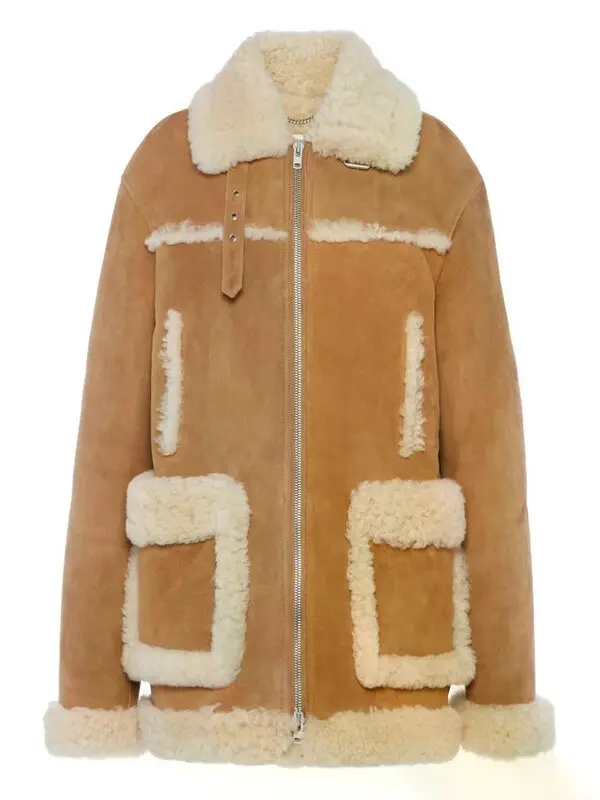 MAISON MARGIELA Shearling Trim Suede Jacket - Brown
