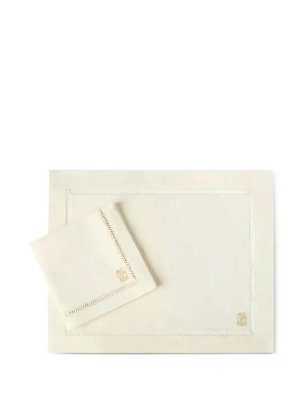 Brunello Cucinelli Logo-embroidered Placemat And Napkin - Neutrals