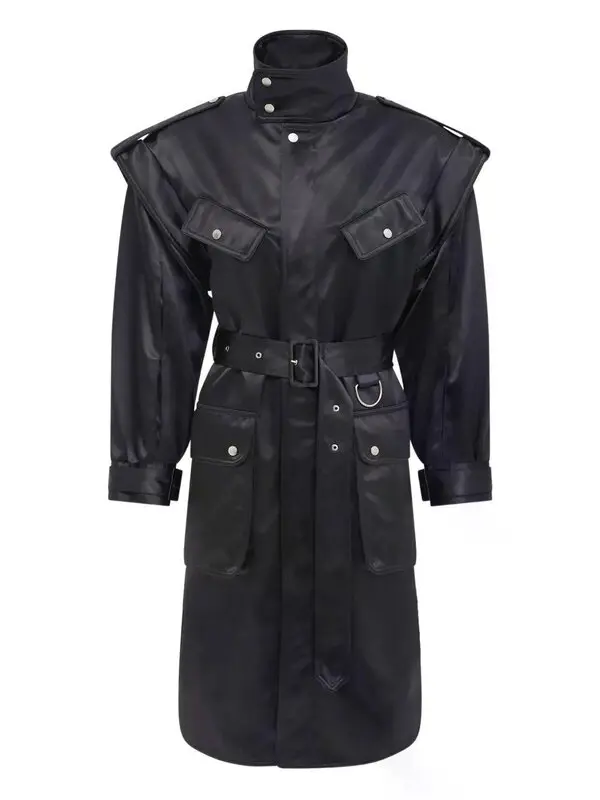 MARINE SERRE Belted Trench Coat With High Neck And Epaulettes