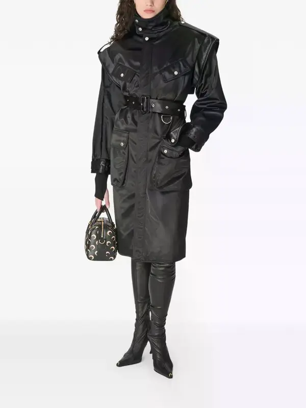MARINE SERRE Belted Trench Coat With High Neck And Epaulettes