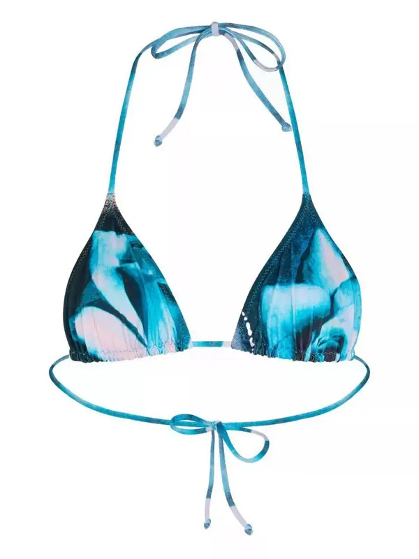 JEAN PAUL GAULTIER Rose-print Bikini Top - Blue