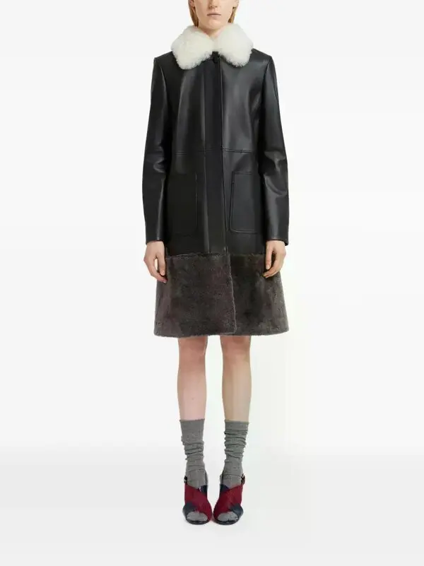 Marni Leather Coat With Shearling Hem