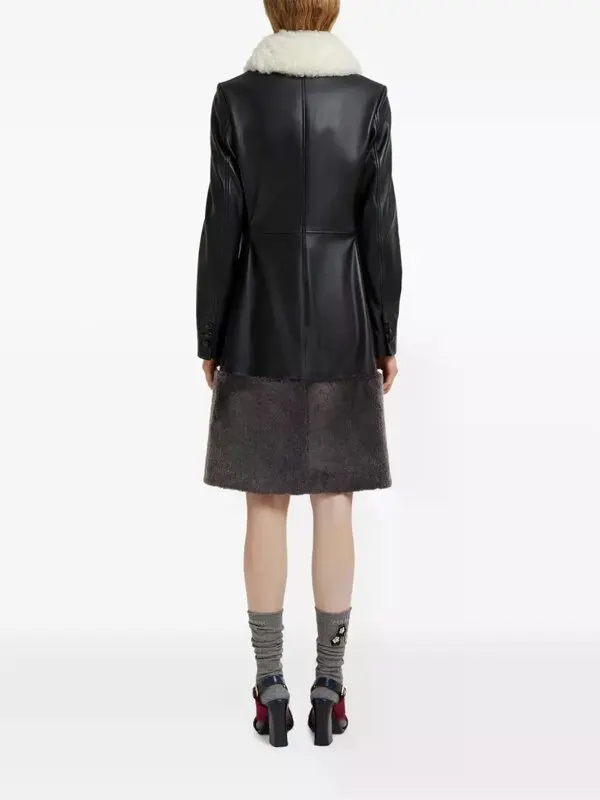 Marni Leather Coat With Shearling Hem