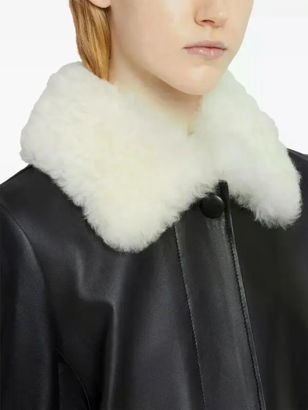 Marni Leather Coat With Shearling Hem