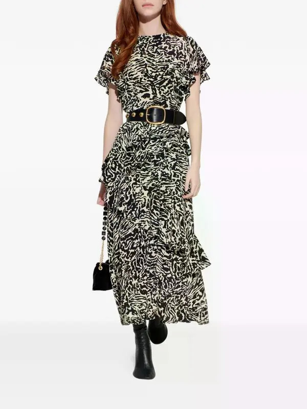 Ulla Johnson Amaia Ruffled Animal-print Maxi Dress - Black