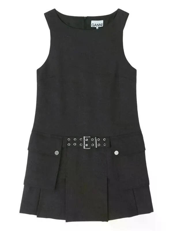GANNI Belted Pocket Mini Dress - Grey