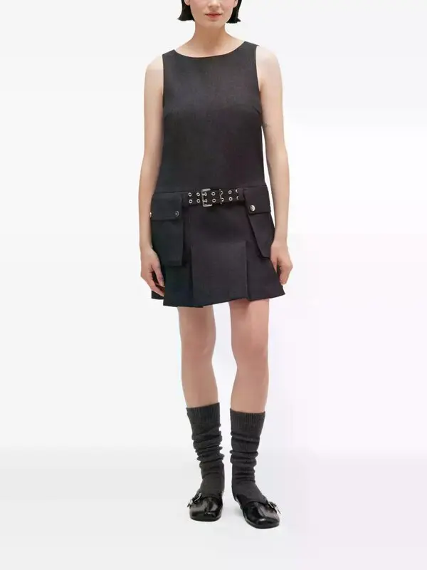 Ganni Belted Pocket Mini Dress - Grey